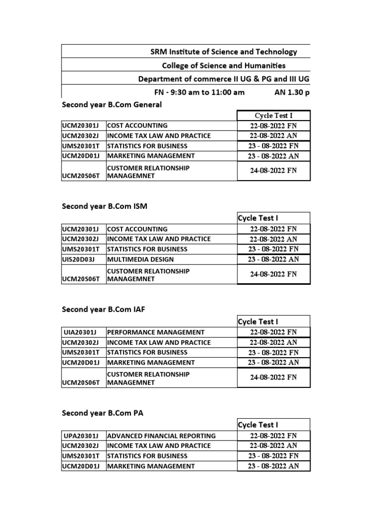 Exam Time Table For Odd Semester - 2022-23 | PDF | Economies | Business