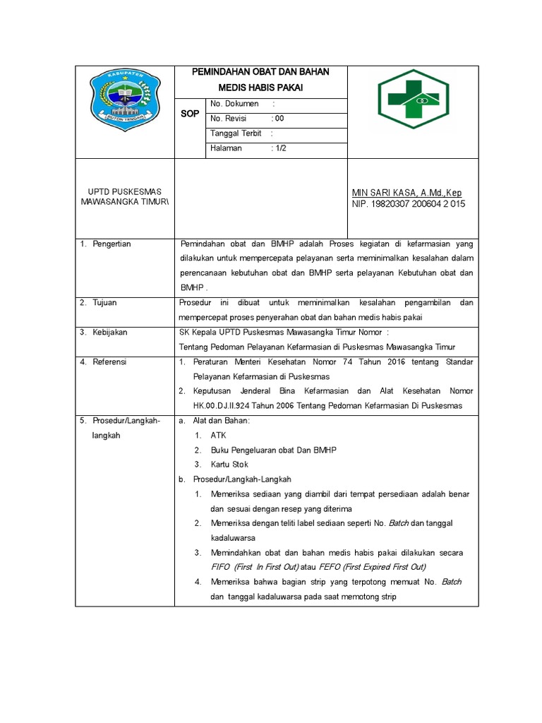 Sop Pemindahan Obat Dan BMHP | PDF
