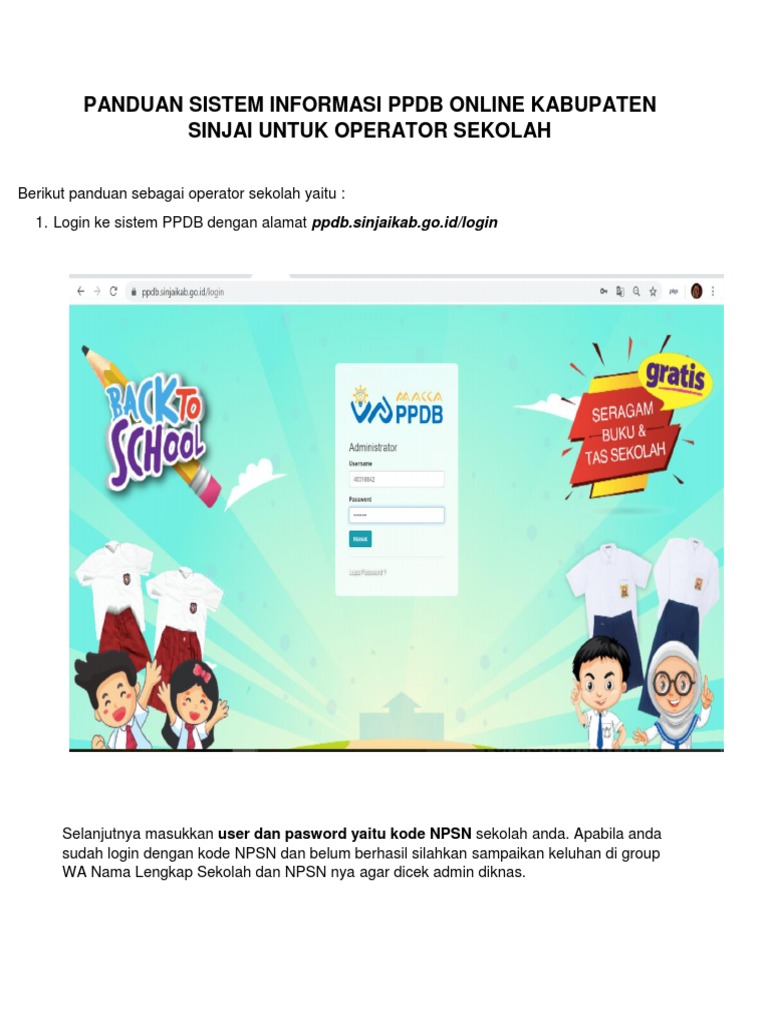 Panduan PPDB Online untuk Operator Sekolah Sinjai | PDF