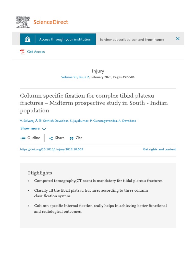 Column Specific Fixation For Complex Tibial Plateau Fractures - Midterm ... Column Specific Fixation For Complex Tibial Plateau Fractures - Midterm ...