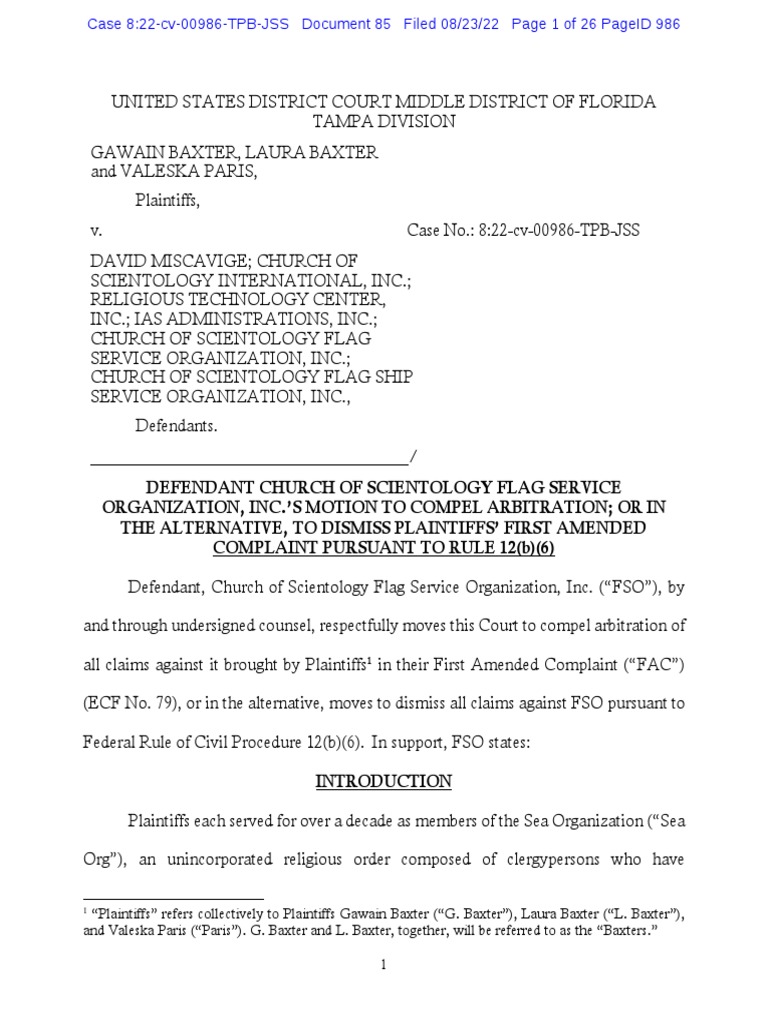 Baxter V Scientology: FSO Motion To Compel Arbitration (Amended ...