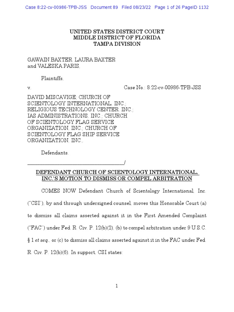Baxter v. Scientology: CSI Motion To Dismiss (Amended Complaint) | PDF ...