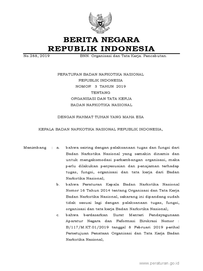 Perka BNN Nomor 3 Tahun 2019 | PDF | Pengembangan Diri