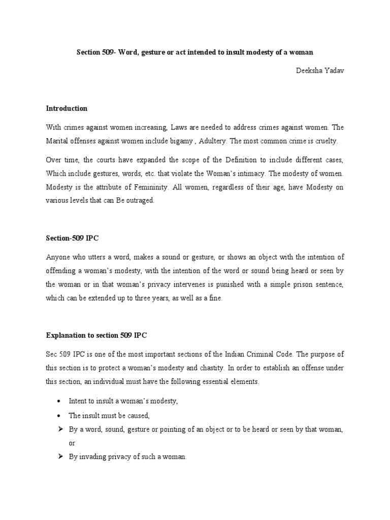 Section 509 IPC: Insulting Women's Modesty | PDF | Crimes | Crime ...