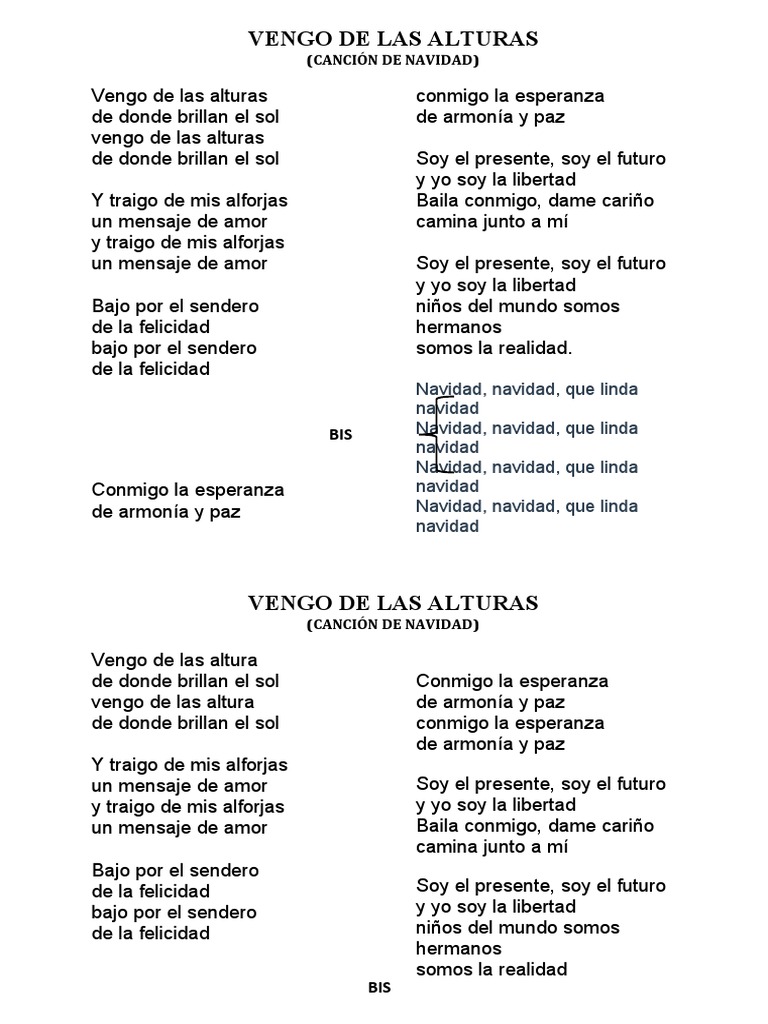 Villancico "Vengo de las Alturas" | PDF