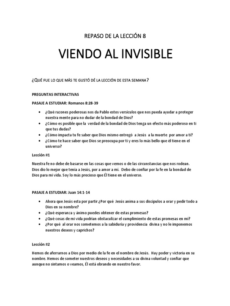 Bosquejo Leccion 8 - Viendo Al Invisible | PDF | Jesús | Fe