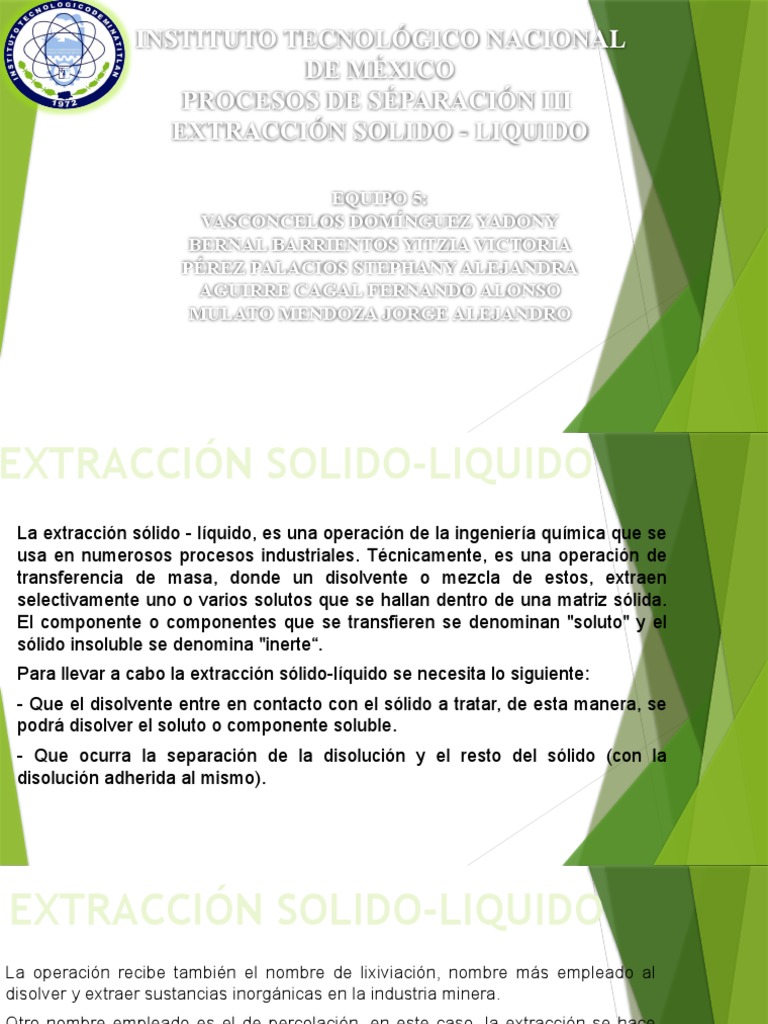 Extracción Sólido-Líquido en Ingeniería Química | PDF | Absorción ...