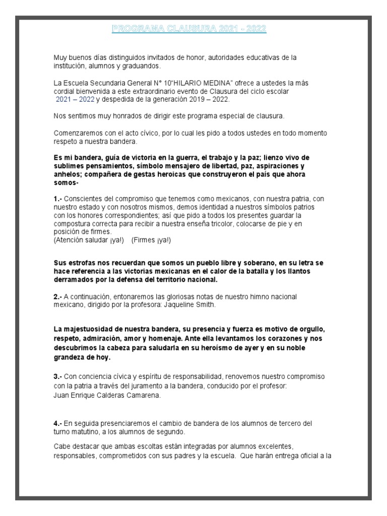 Programa de Clausura Civica y Social 2021-2022 | PDF | Bailes