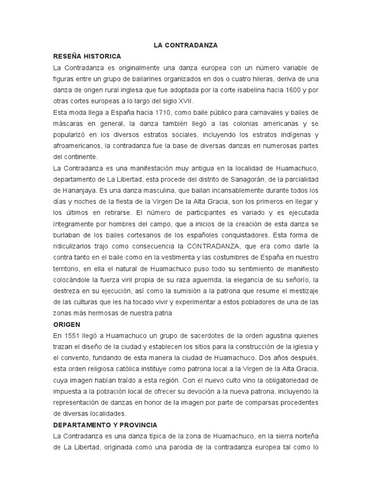 Historia y vestimenta de la Contradanza | PDF | Bailes | Ropa