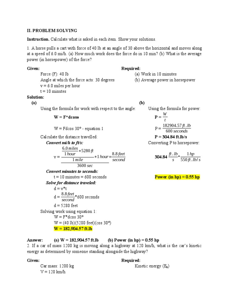 Ii. Problem Solving Instruction. Calculate What Is Asked in Each Item ...