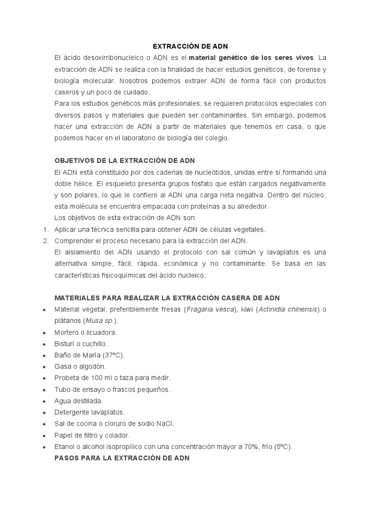 Extracción de Adn | PDF | Adn | Biología Celular)