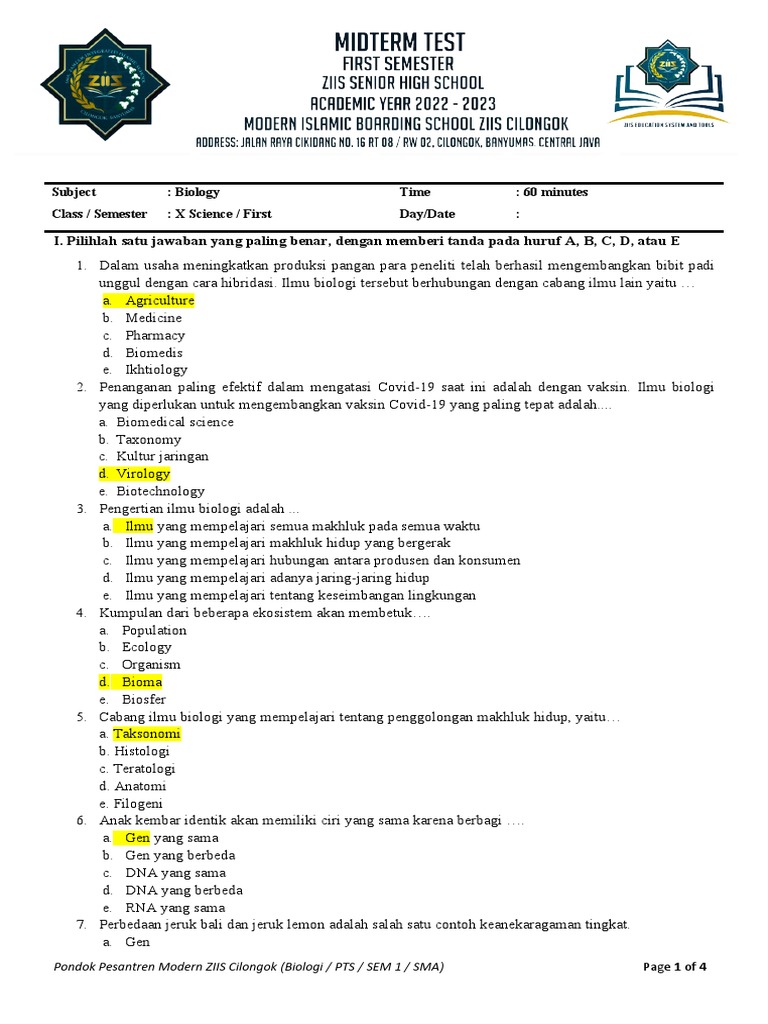 SOAL BIOLOGI - Kelas X Sma - PTS - REZA | PDF | Kesehatan Holistik | Sains & Matematika