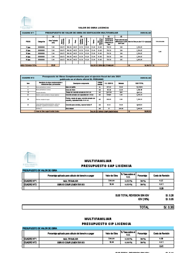 Formatos Excel Pagos Valor de Obra y Obras Complementarias | PDF