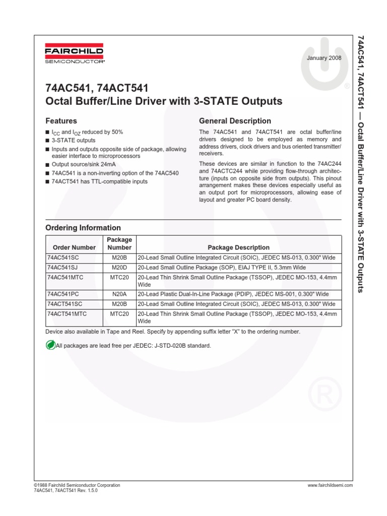 74AC541, 74ACT541 Octal Buffer/Line Driver With 3-STATE Outputs | PDF | Electrical Engineering ...