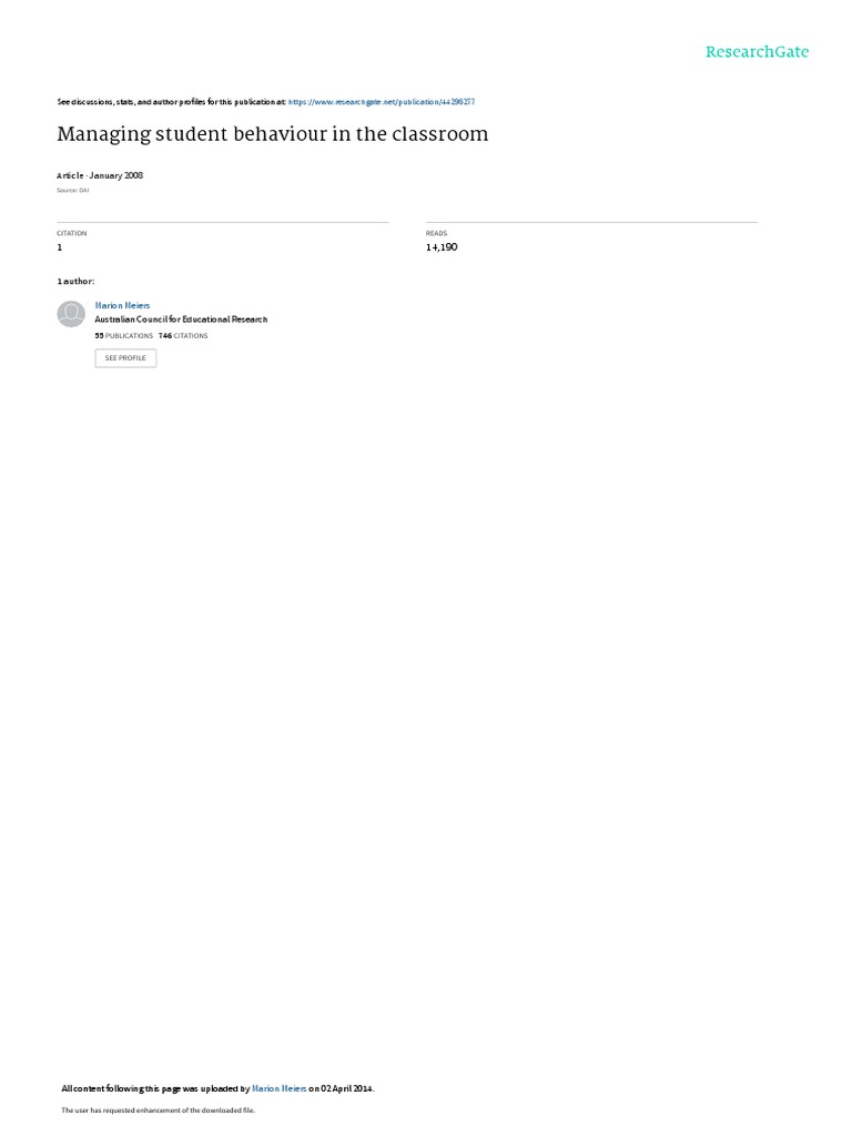 Managing Student Behaviour in The Classroom: January 2008 | PDF ...