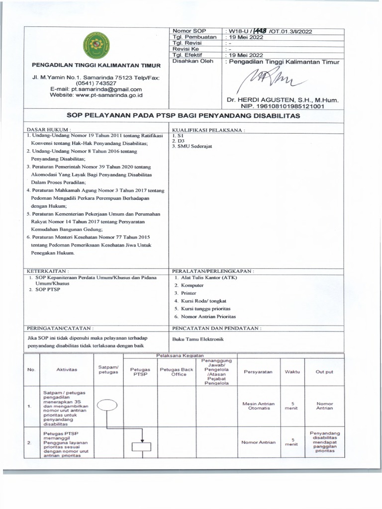 SOP Layanan Disabilitas di PTSP | PDF