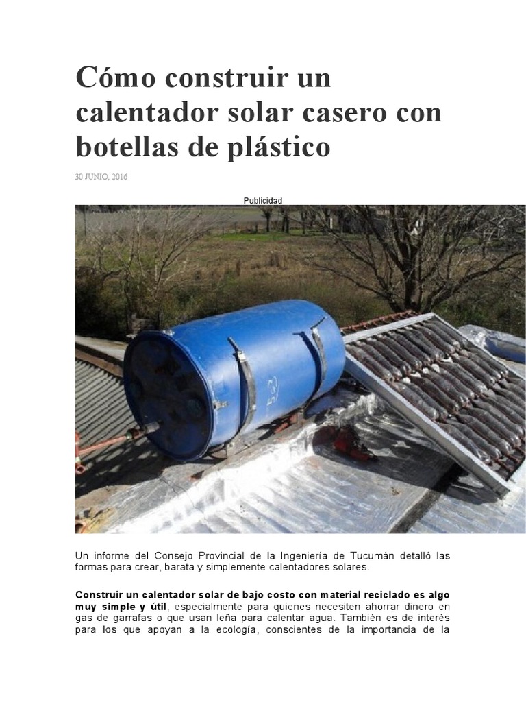 Cómo Construir Un Calentador Solar Casero Con Botellas de Plástico ...