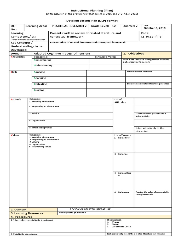 Detailed Lesson Plan (DLP) Format: R U A A E C | PDF | Learning ...
