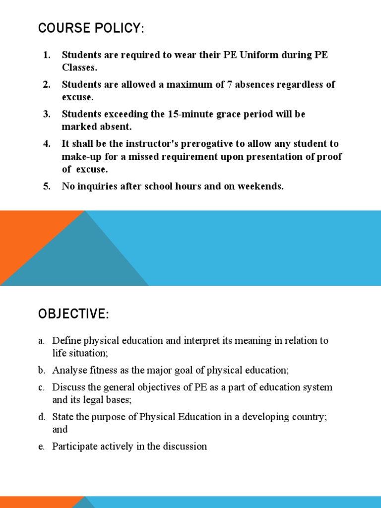PE Course Policy and Objectives | PDF | Physical Education | Curriculum