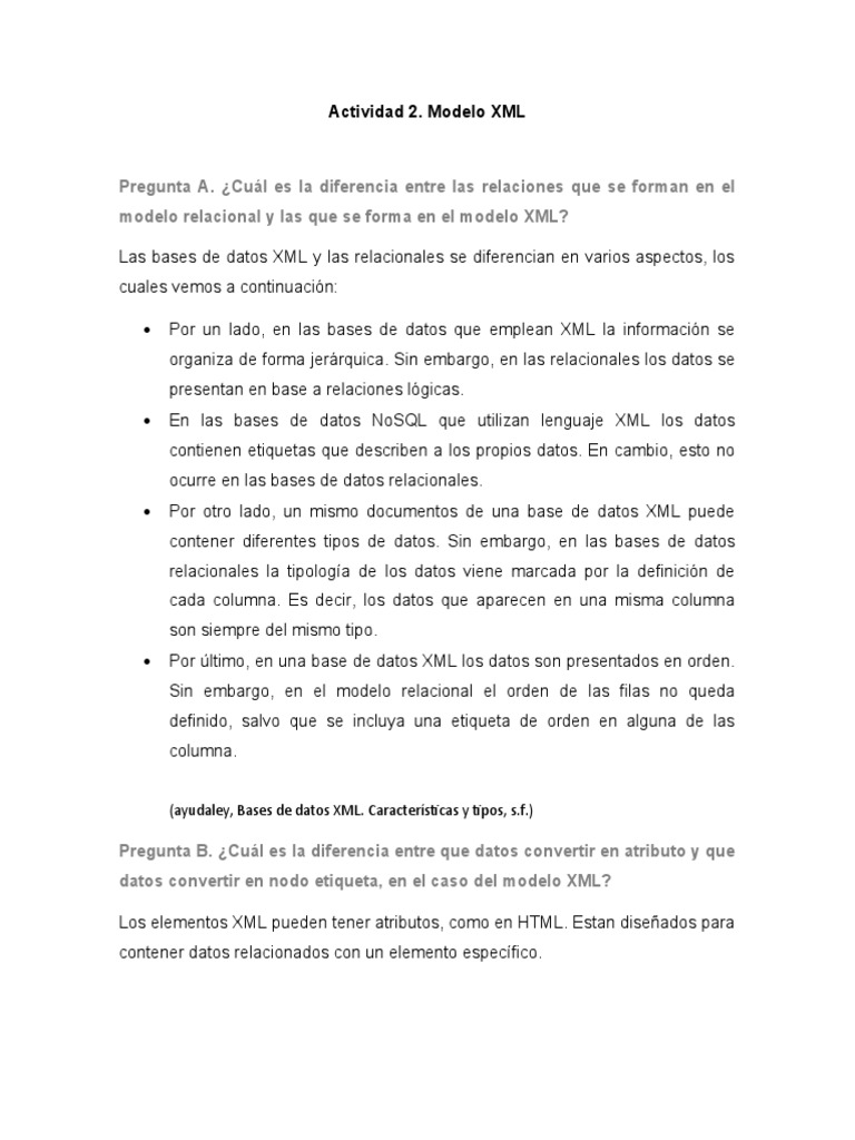 Actividad 3 Unidad 2 Bases de Datos | PDF | Xml | HTML