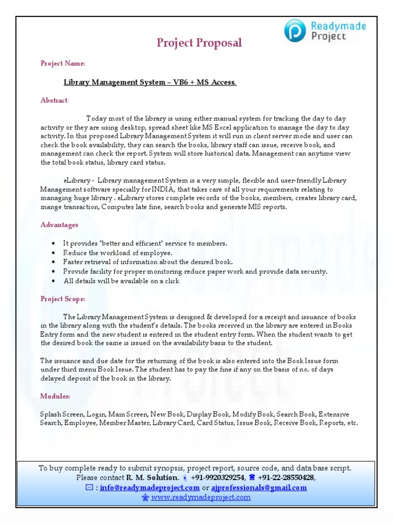 Project Proposal: Library Management System - VB6 + MS Access | PDF ...