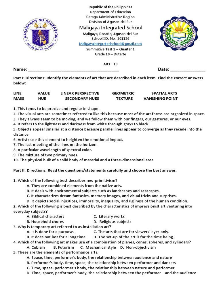 Summative Test - Arts | PDF | Abstract Art | Color