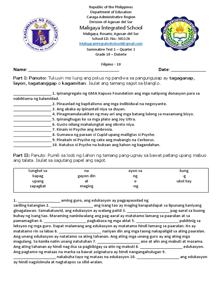Summative Test - Filipino | PDF