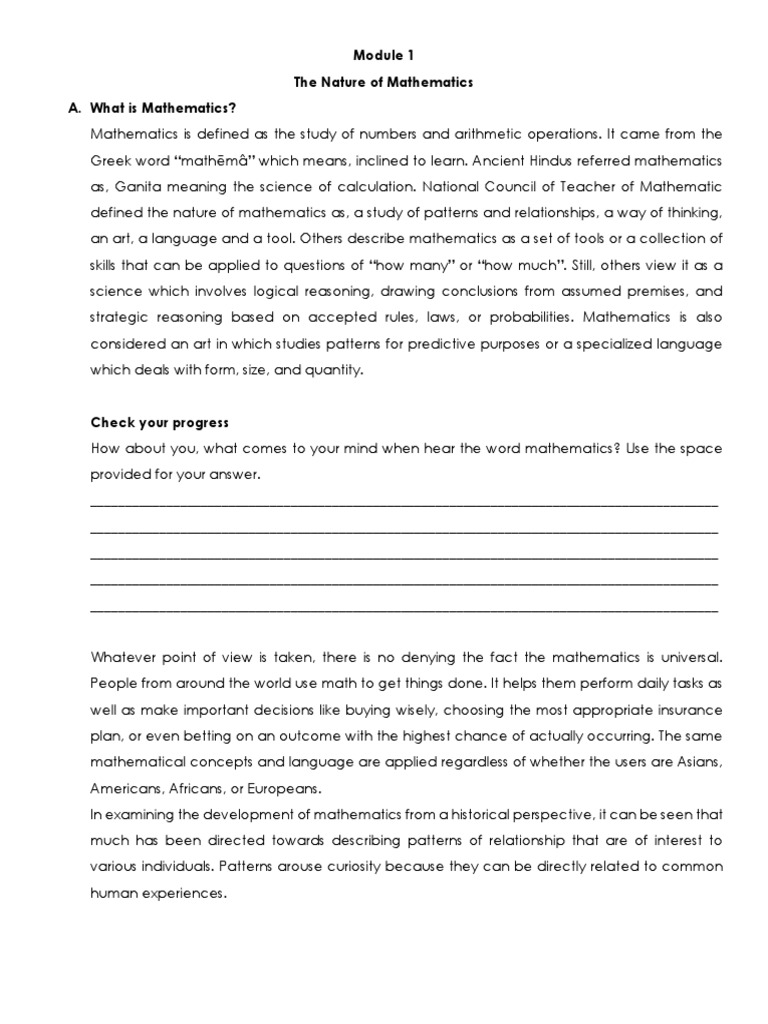 Module 1 - The Nature of Mathematics | PDF | Pattern | Mathematics
