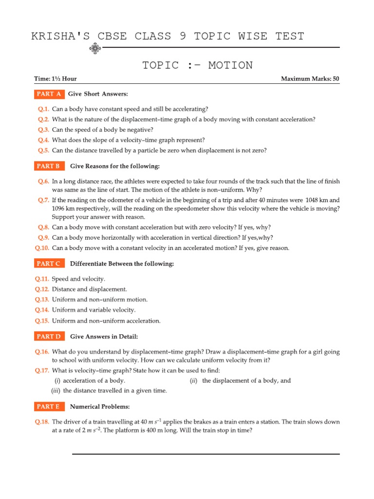 Motion in 1 Dimension Test | PDF | Acceleration | Velocity