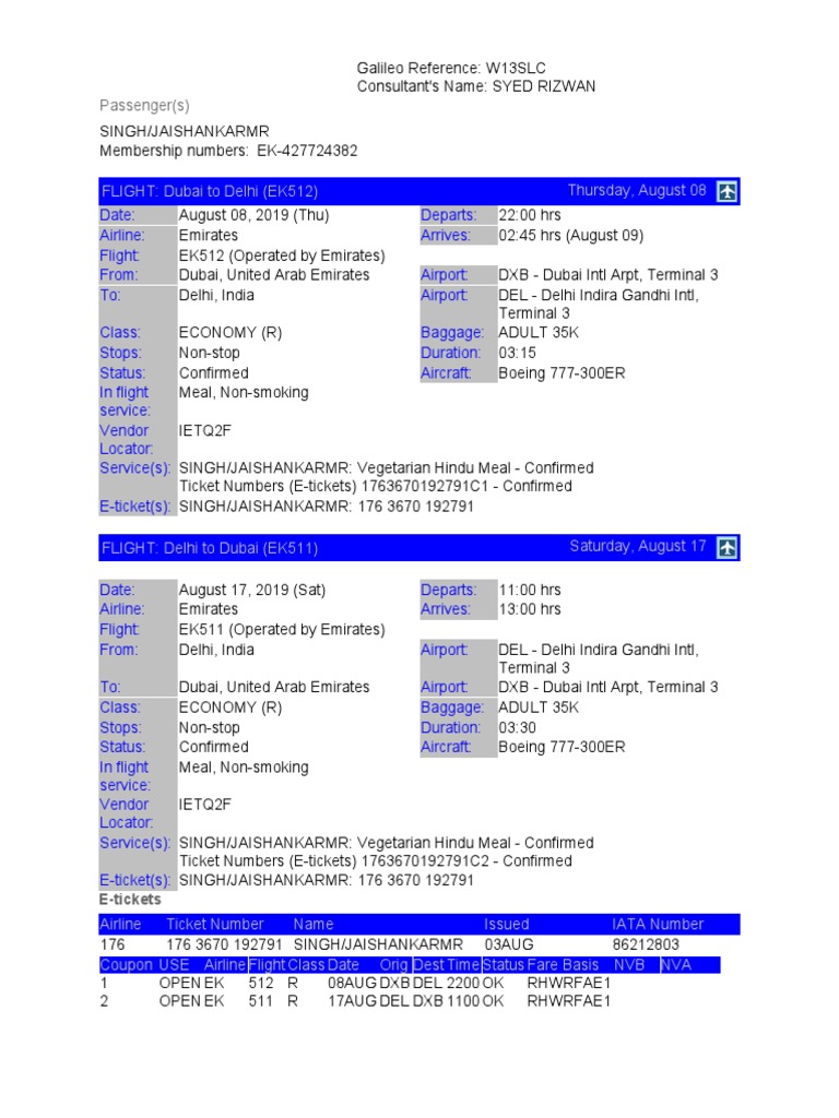 Singh Jaishankarmr (Dxb-Del-Dxb) PDF | PDF | Transport Companies | Civil Aviation
