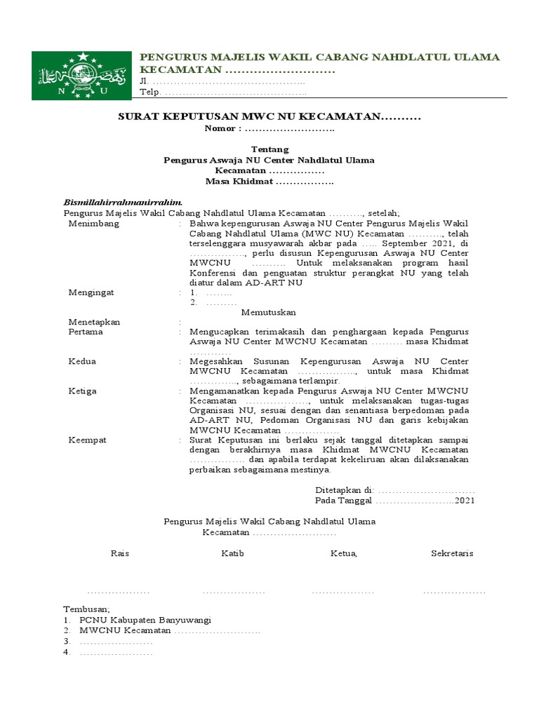 Asnuter - Draft SK Aswaja Nu Center MWC | PDF | Griya & Taman