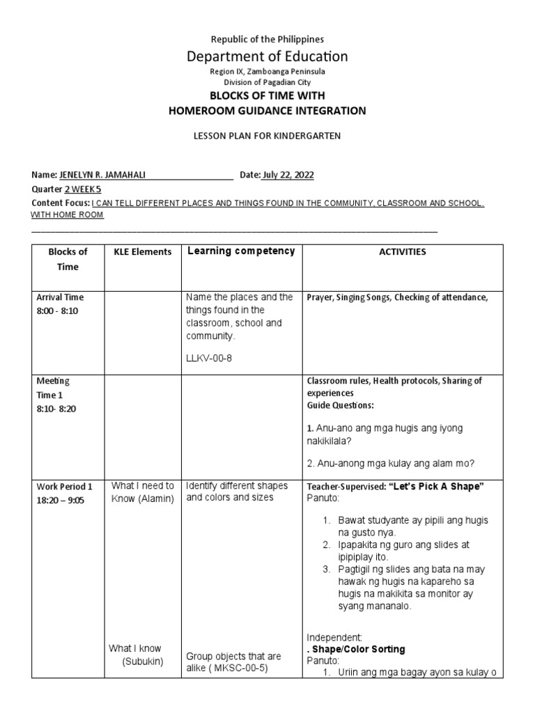 DLL On Blocks of Time With Homeroom Guidance Integration | PDF