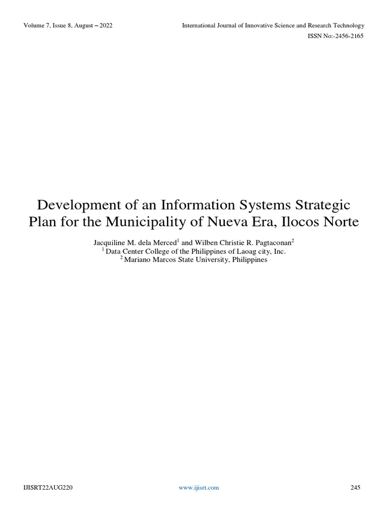 Development of An Information Systems Strategic Plan For The Municipality of Nueva Era, Ilocos ...