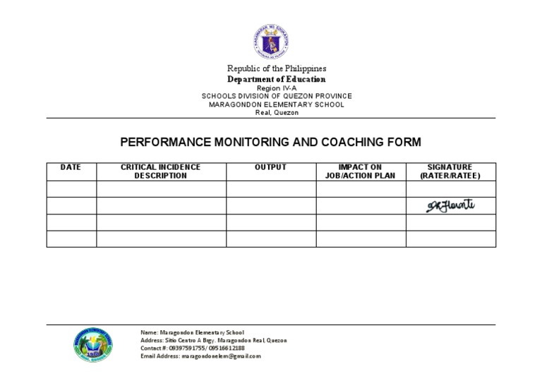 Performance Monitoring and Coaching Form: Republic of The Philippines | PDF