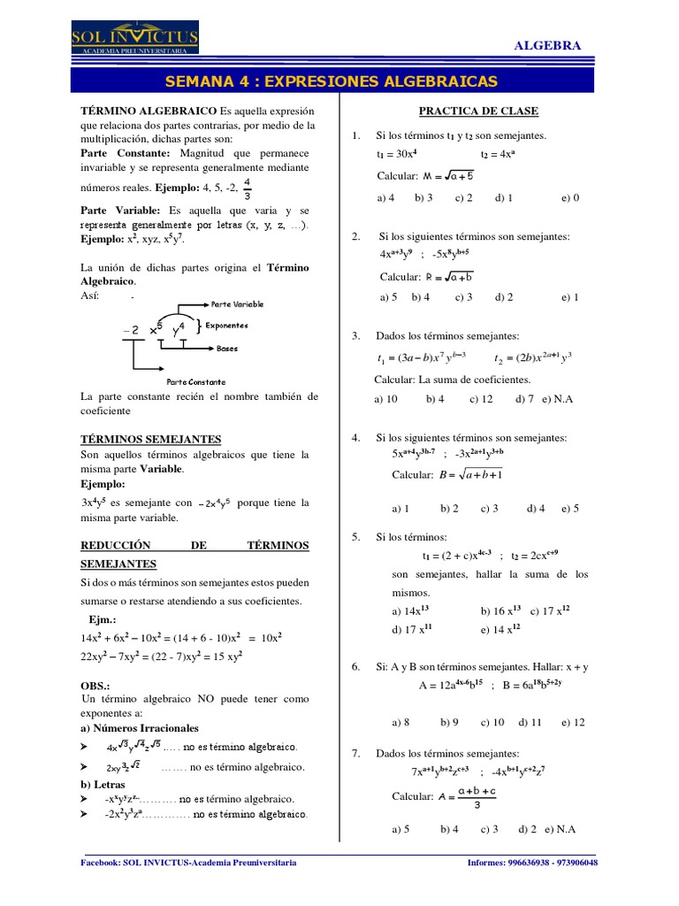 Términos Algebraicos y Semejantes | PDF | Fórmula | Notación Matemática