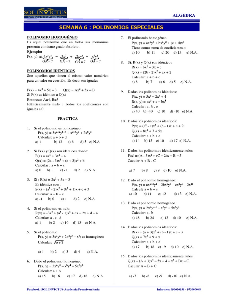 Semana 6 - POLINOMIOS ESPECIALES | PDF | Ciencia computacional ...