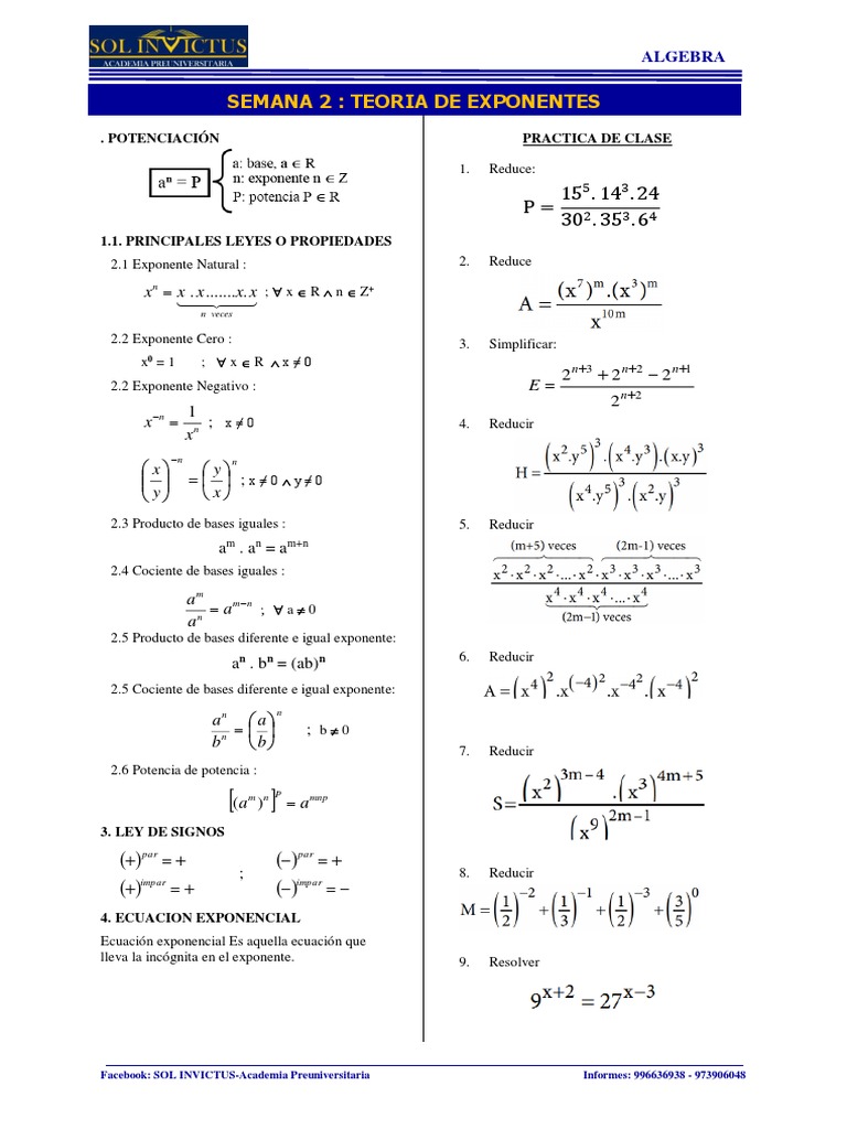 Teoría y Ejercicios de Exponentes | PDF | Exponenciación | Matemáticas
