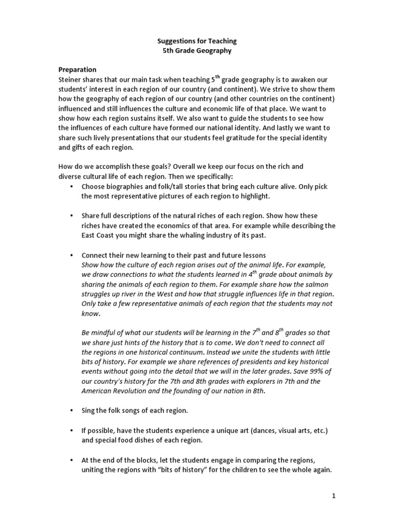 Suggestions For Teaching 5th Grade Geography Preparation | PDF ...