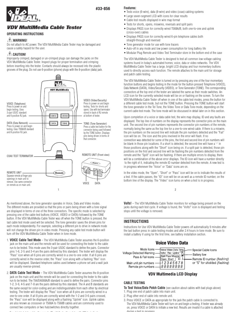 Ideal 33 856 Manual | PDF | Electrical Connector | Information And Communications Technology