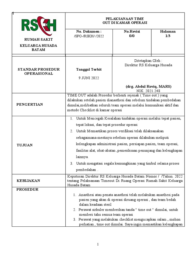 Prosedur Time Out di Kamar Operasi | PDF