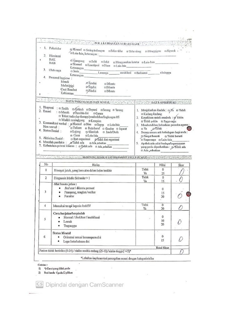 FORM PENILAIAN PASIEN JATUH DI STATUS PASIEN | PDF