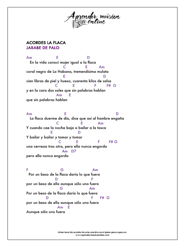 Cómo Tocar Con El Piano La Flaca de Jarabe de Palo Con Acordes | PDF