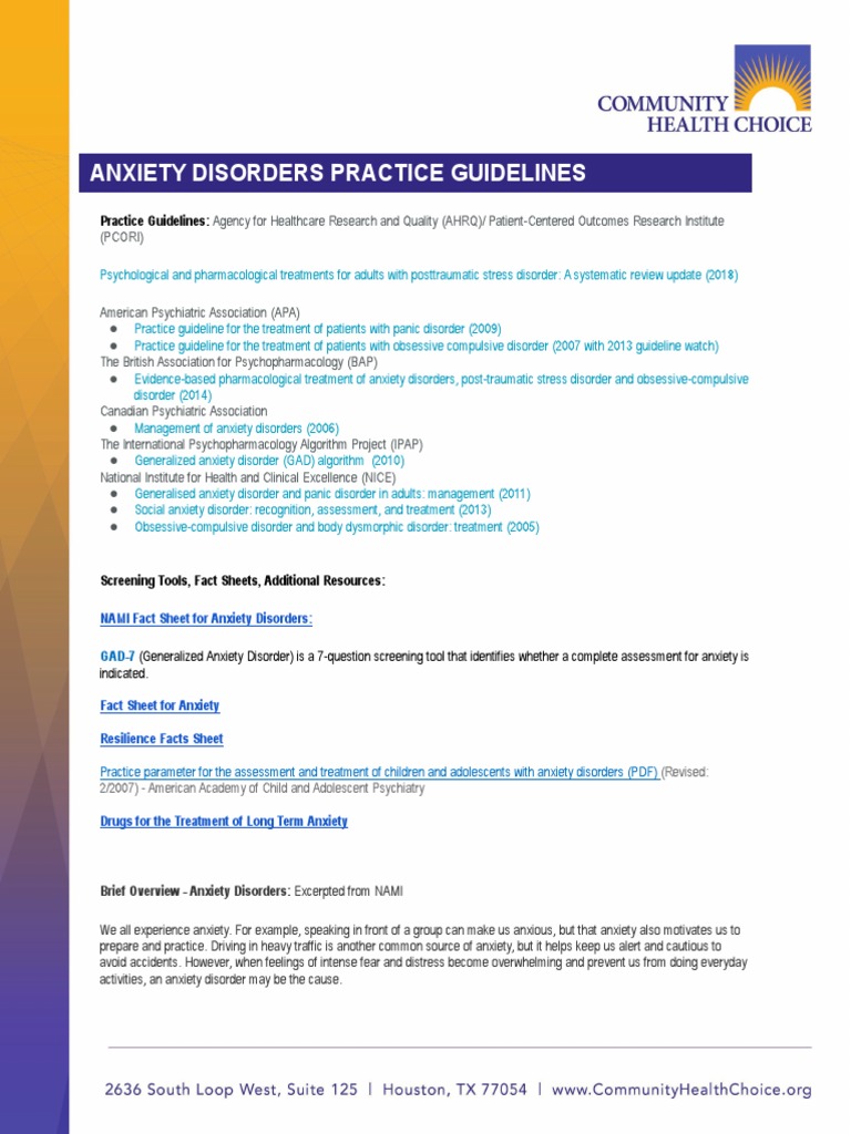 Anxiety Disorders Practice Guidelines | PDF | Anxiety Disorder | Mental ...