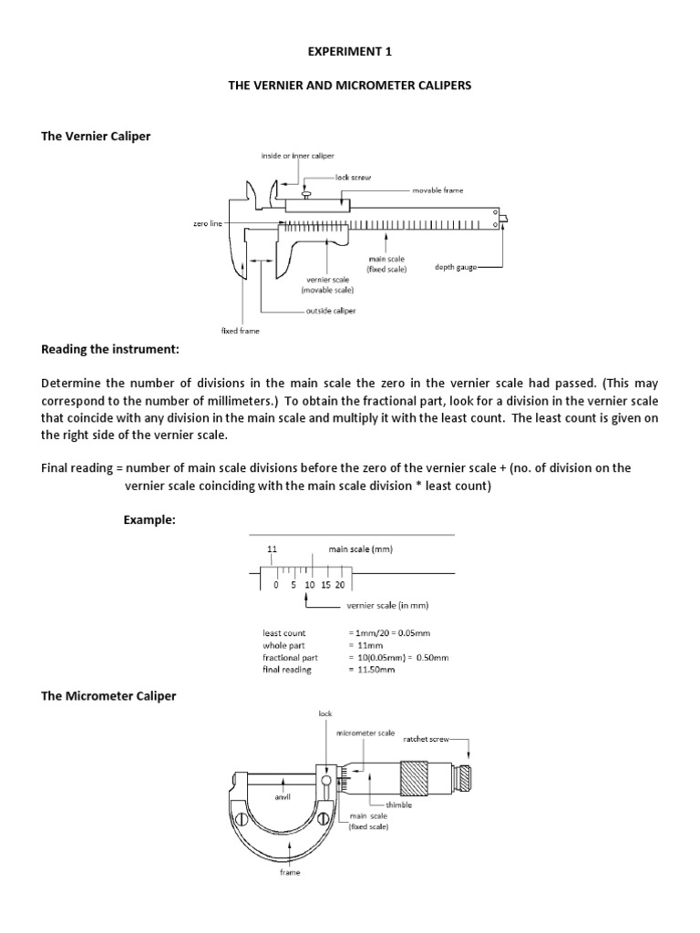 PHYS 25.1L EF - Group1 - The Vernier and Micrometer Calipers | PDF | Metrology