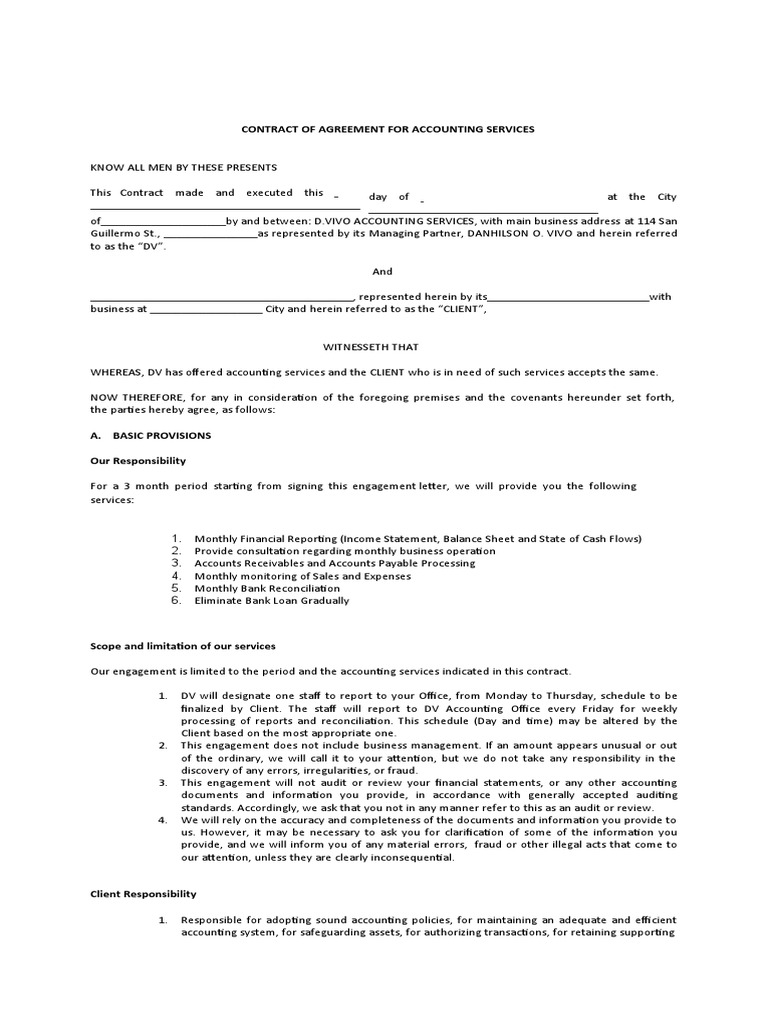 Contract of Agreement For Accounting Services | PDF | Internal Control ...