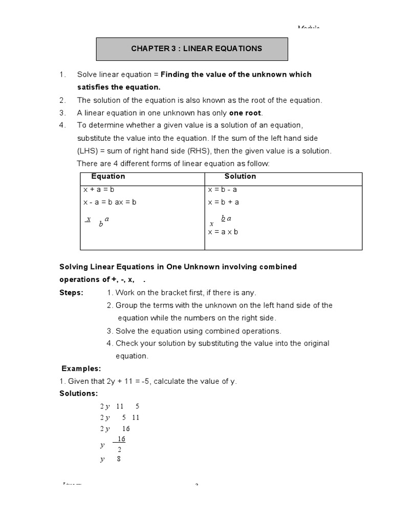 Chapter 3 Linear Equations PDF Equations Mathematics