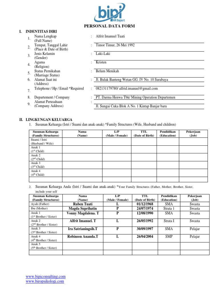 Personal Data Form-Dikonversi | PDF | Intimate Relationships | Living Arrangements