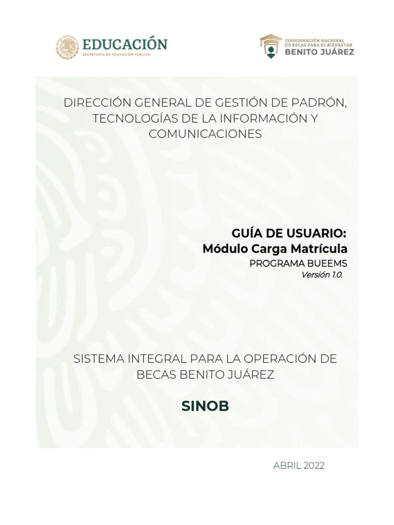 Guía de Usuario Sinob Módulo Matrícula 2022 | PDF | Archivo de ...