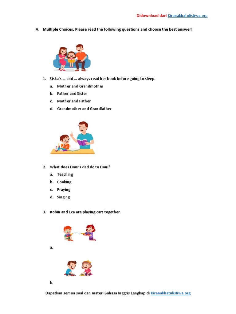 A. Multiple Choices. Please Read The Following Questions and Choose The ...