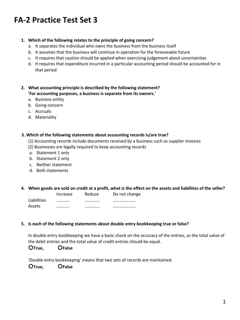 FA 2 Practice Test Set 3 | PDF | Debits And Credits | Bookkeeping